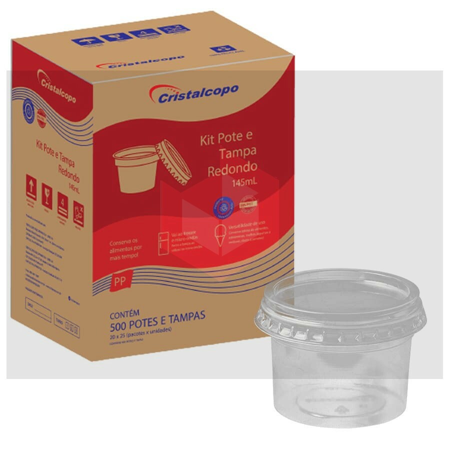 Pote Redondo com Tampa KP145CR 145ml Cristalcopo 20x25un