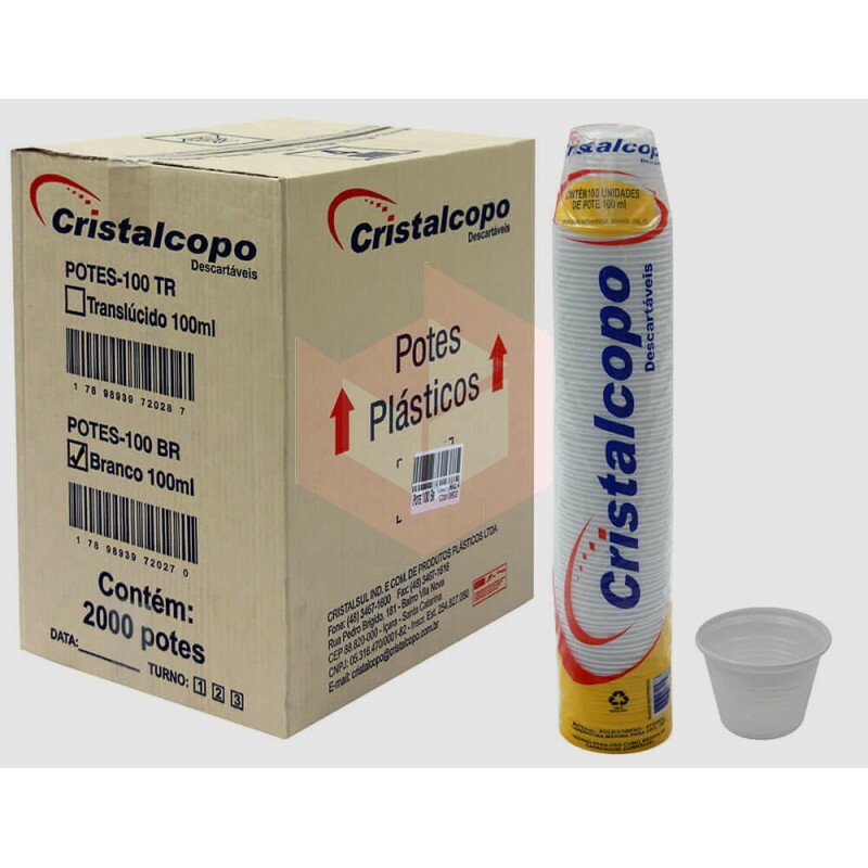 Pote Cristalcopo ps branco 100ml | 20x100un | Concorde