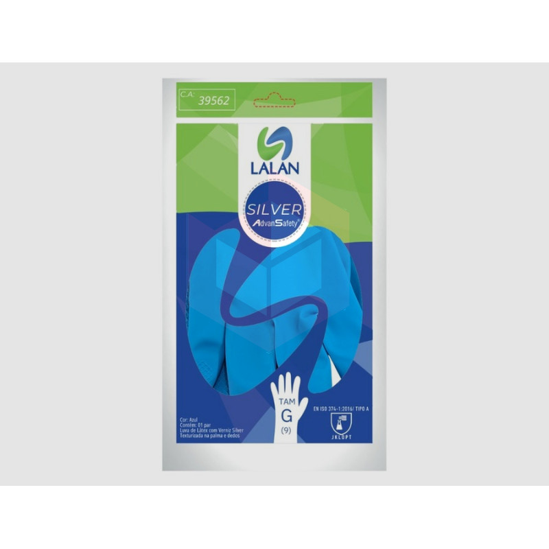 Luva Azul Grande Silver Lalan - Proteção EPI Confiável