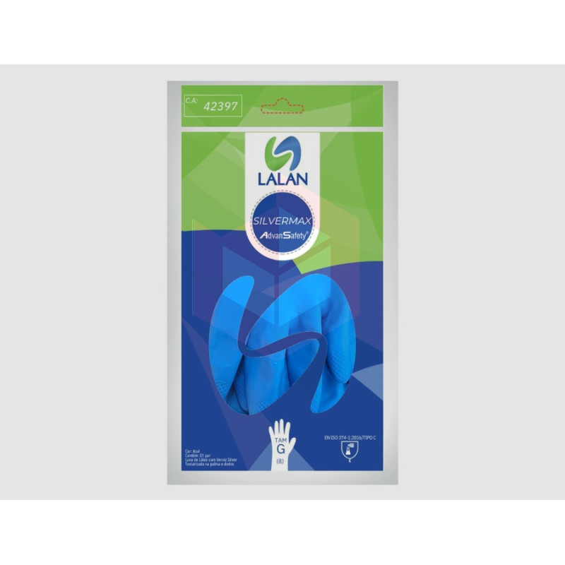 Luva Azul Grande Silver Lalan - Proteção EPI Confiável