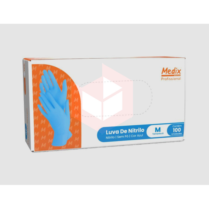 Luva de Nitrilo Azul Média Sem Pó - 100 Unidades