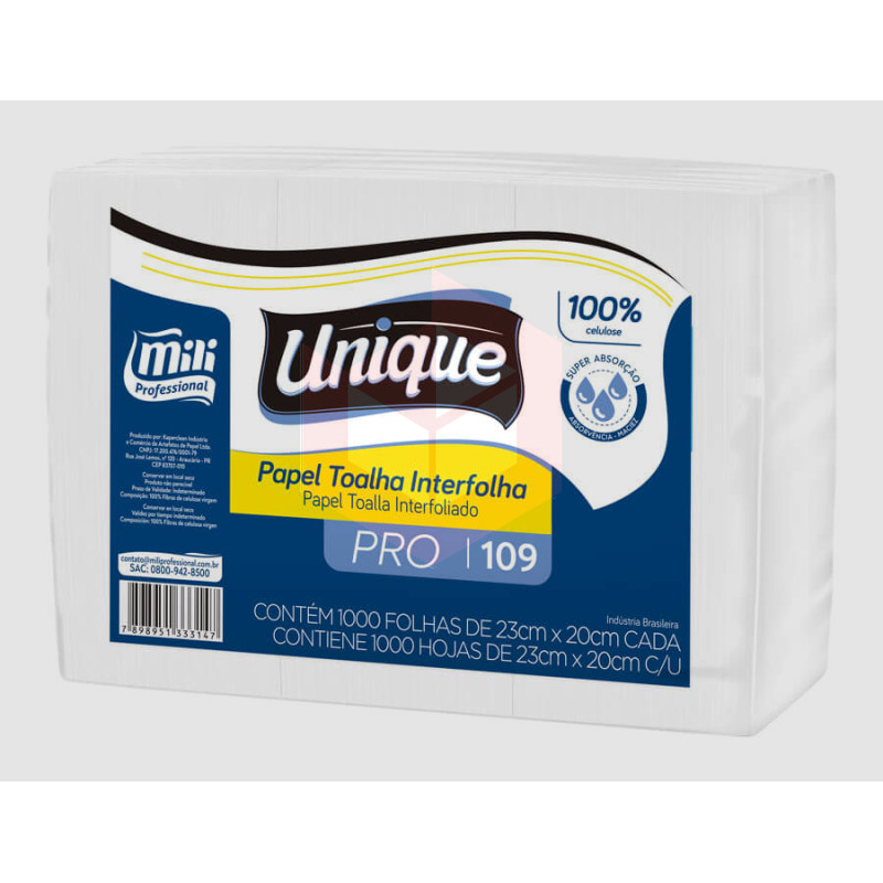 Papel toalha Mili Unique Pro 2D 23x20cm c/1000un