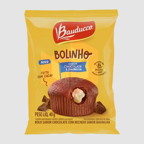 Bolinho chocolate recheado com baunilha Bauducco 16x40g