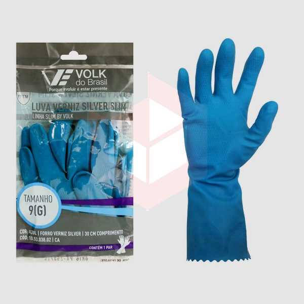 Luva Azul Grande Slim Verniz Silver Volk - Proteção Química